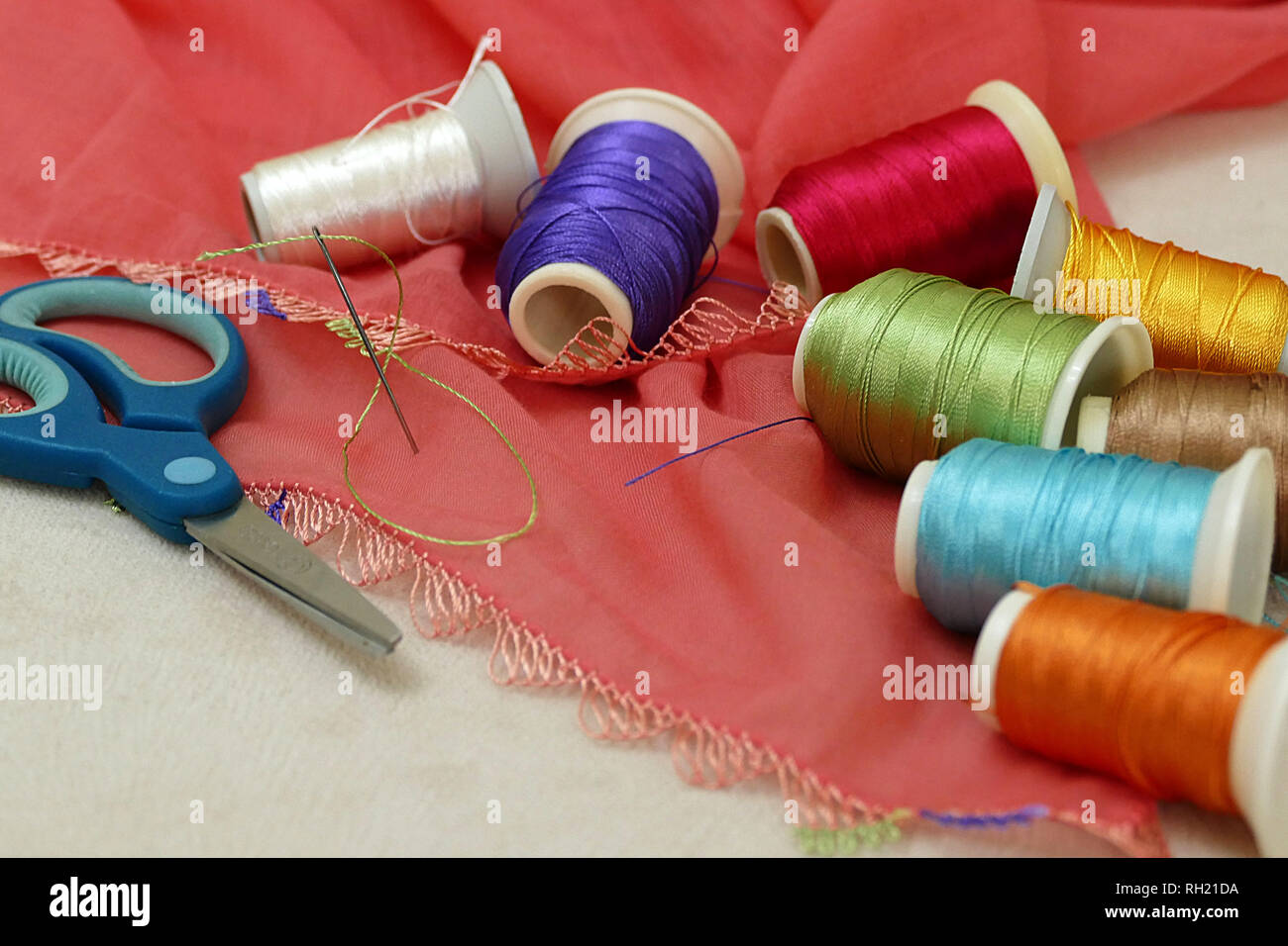 Colorful reels for handicrafts. colored sewing threads. colored sewing ...