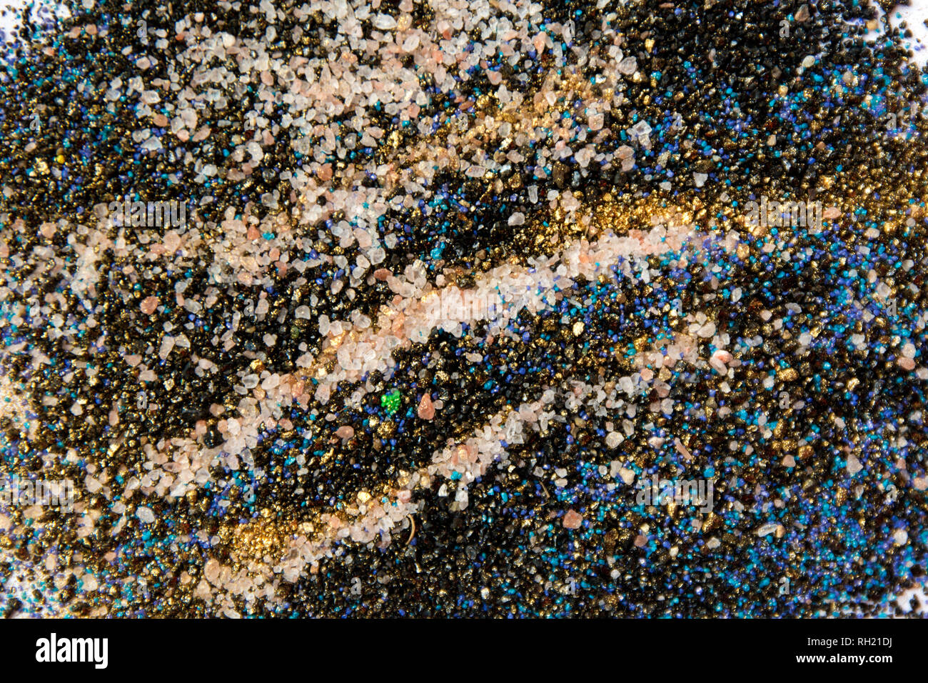 Layered colorful sand pattern. Marble style background. Blue and gold ...