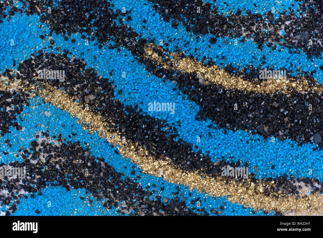 Layered colorful sand pattern. Marble style background. Blue and gold ...