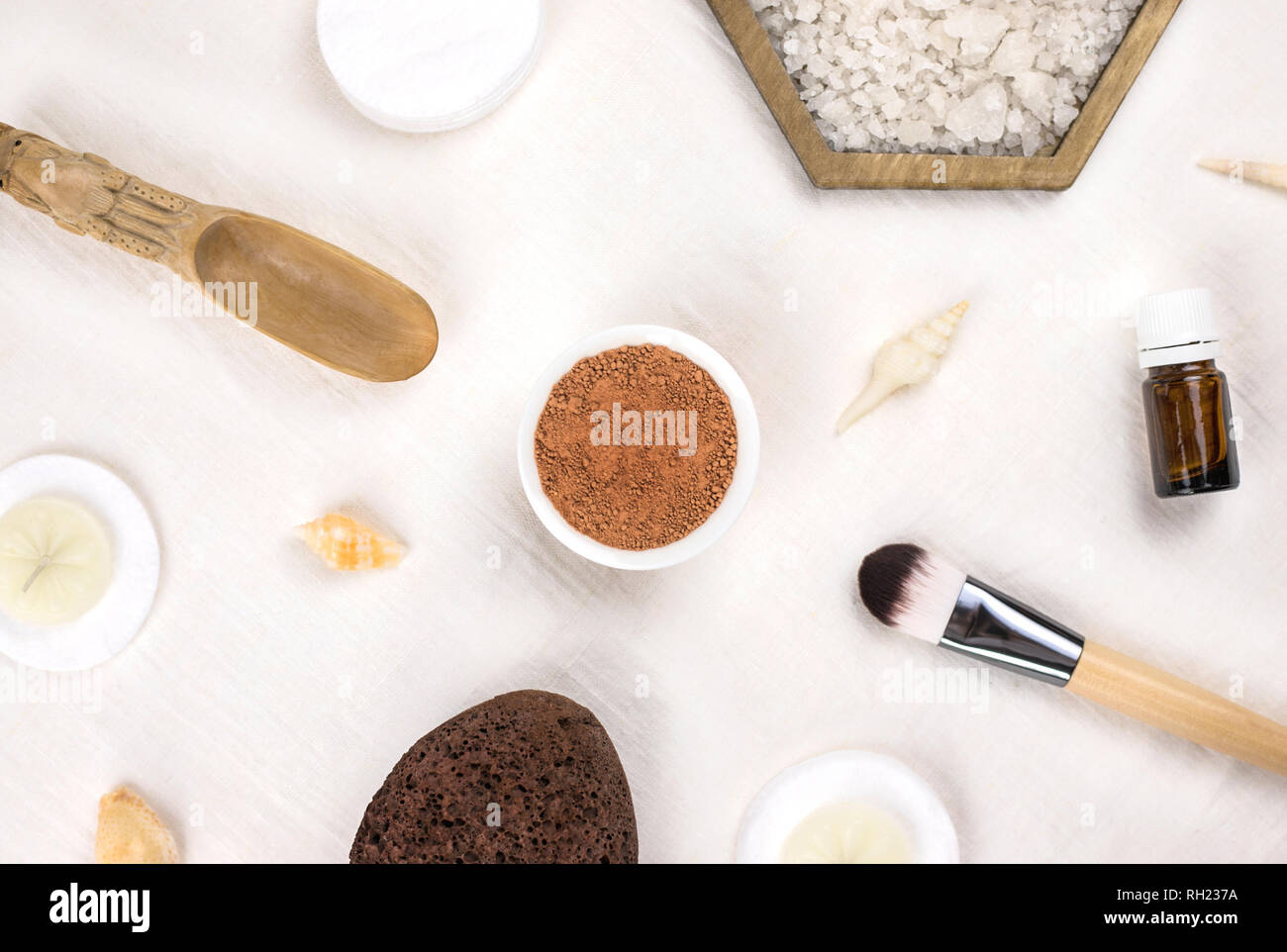 Clay mineral facial water and cosmetic tools Stock Photo - Alamy