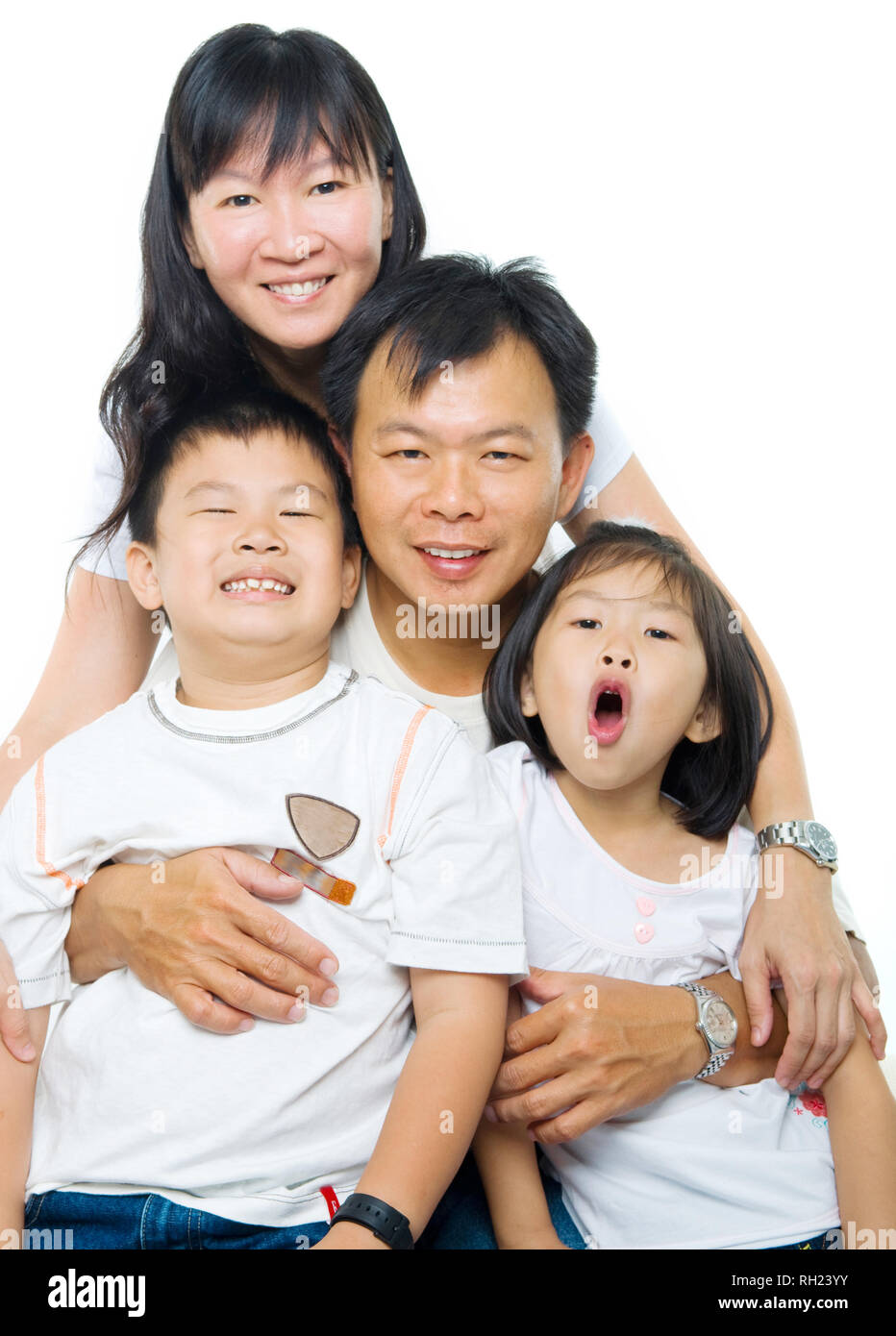 Asian family portrait, happy parents and children, isolated on white ...