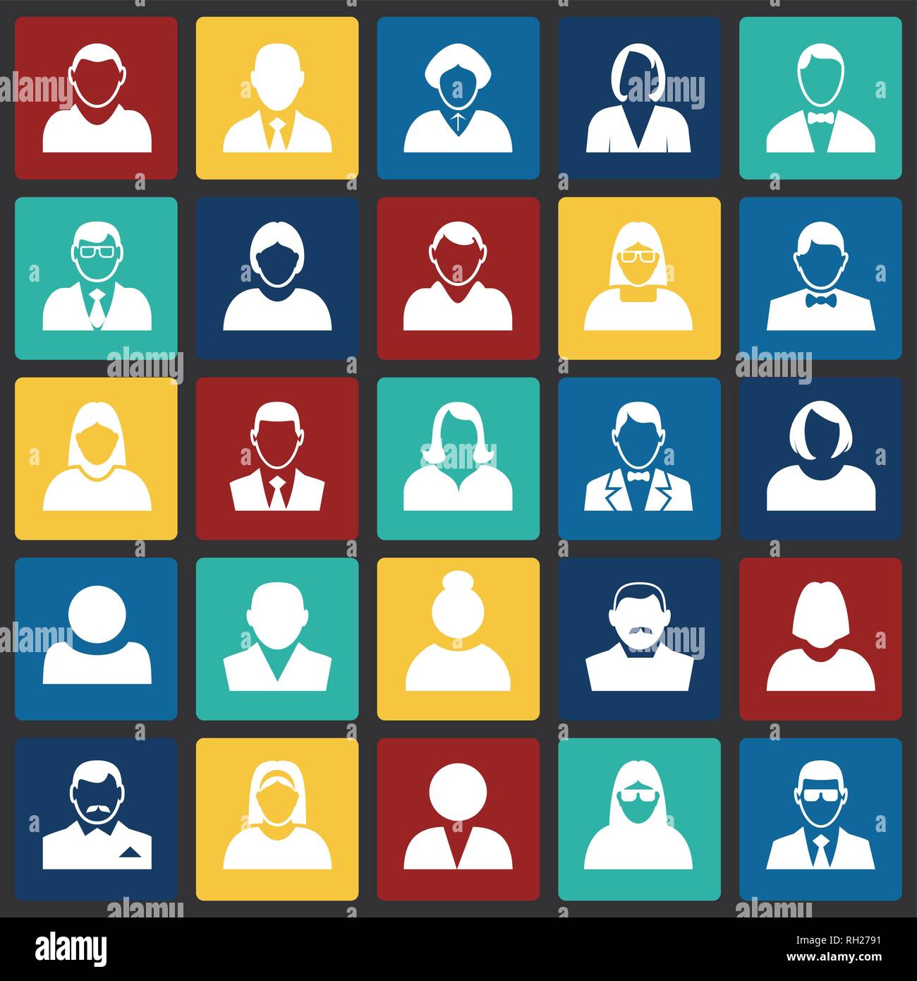 Profile icons set on color squares background for graphic and web ...
