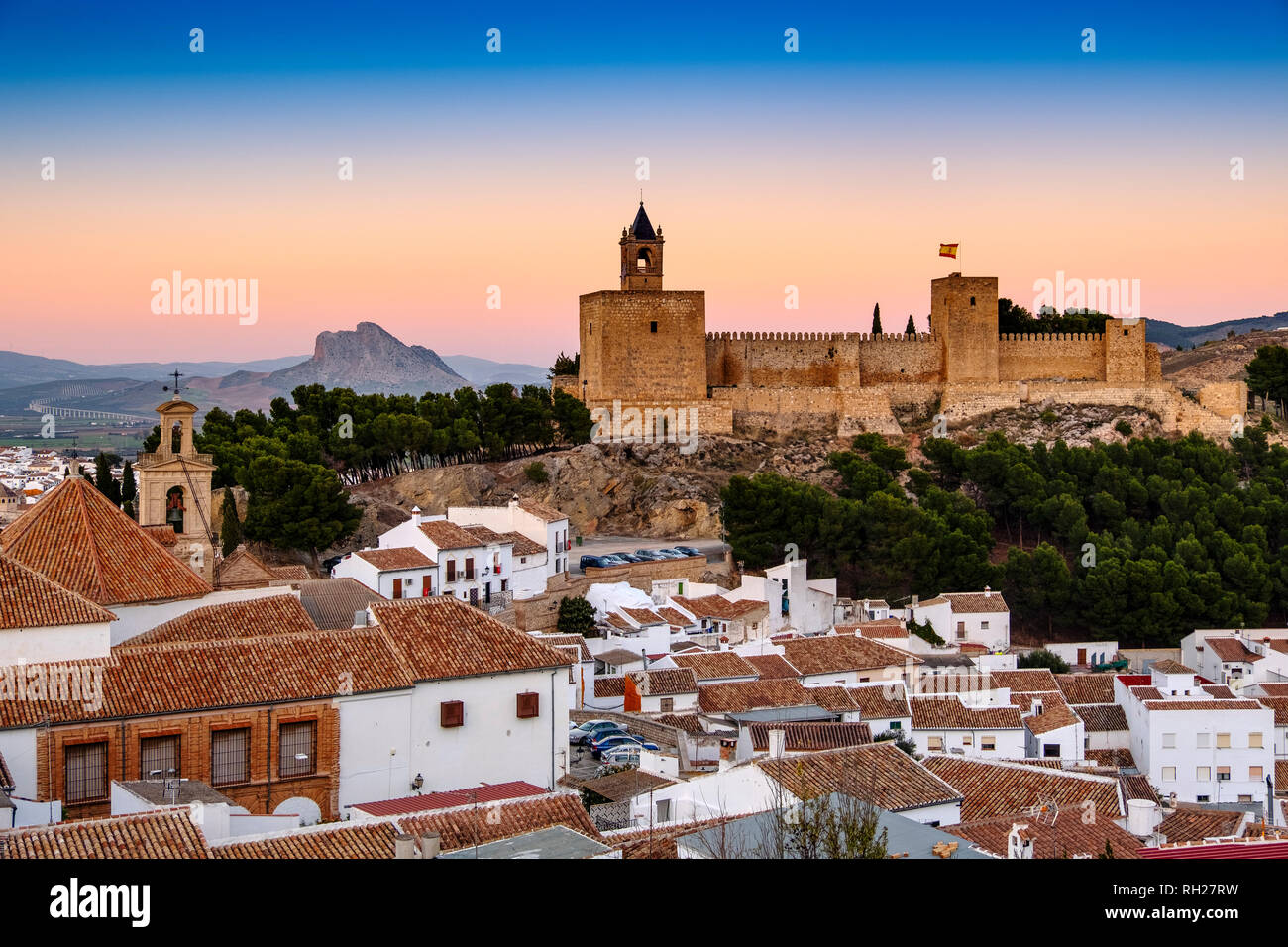 Old town and citadel castle. Monumental city of Antequera, Malaga ...