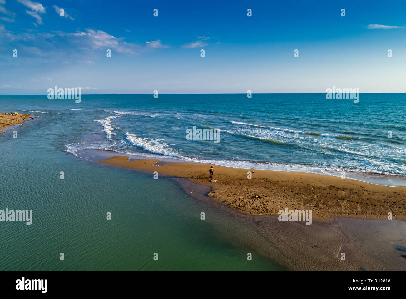 Aerial view of the delta of the river Alpheios in the Peloponnese, in ...