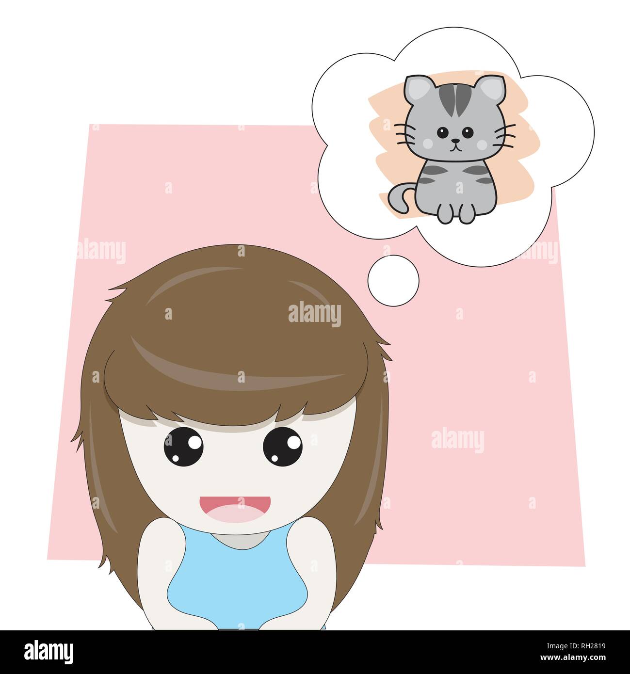 Cute Girl Thinking Cartoon