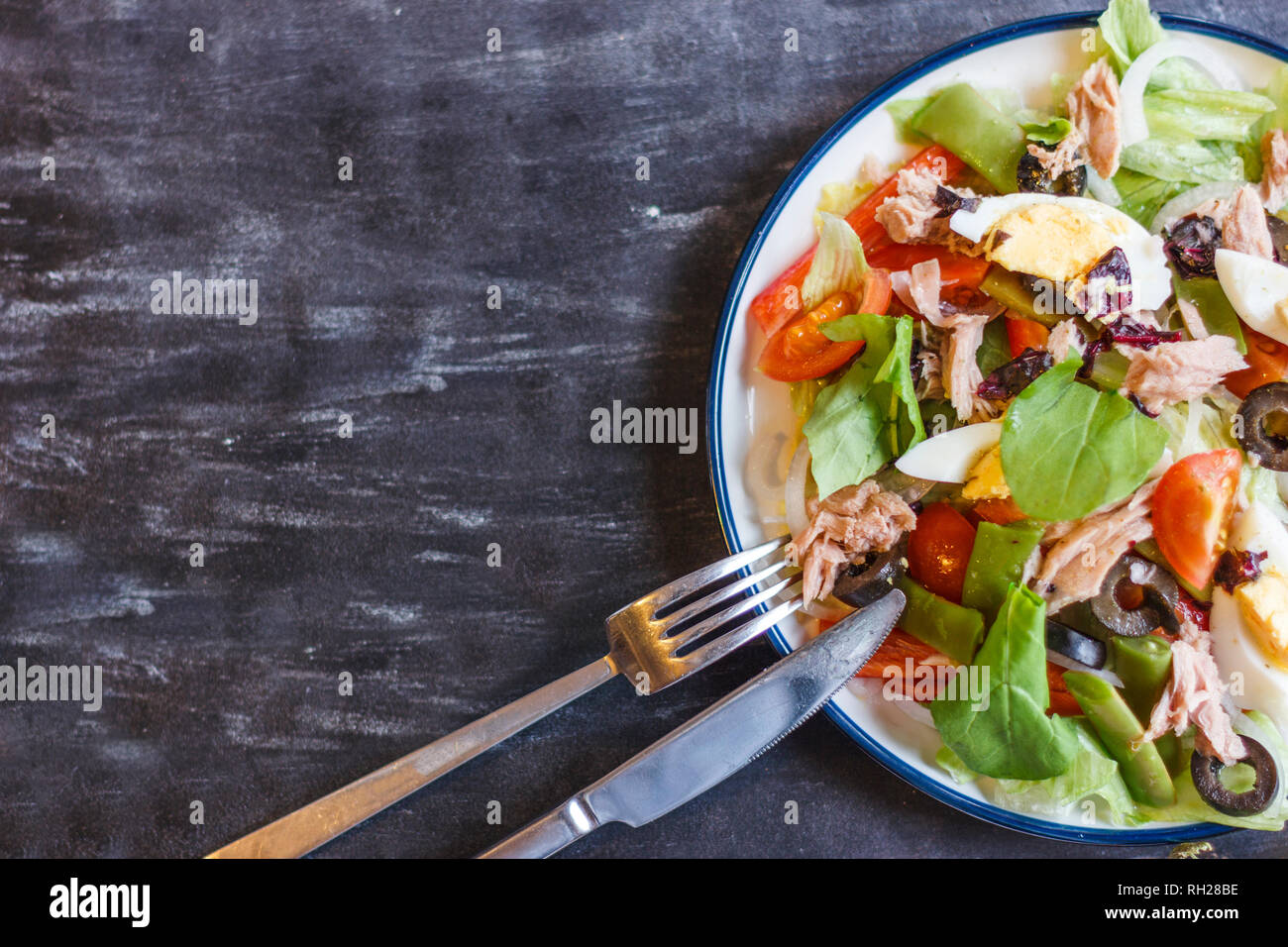 French traditional nicoise salad with canned tuna fish hi-res stock ...
