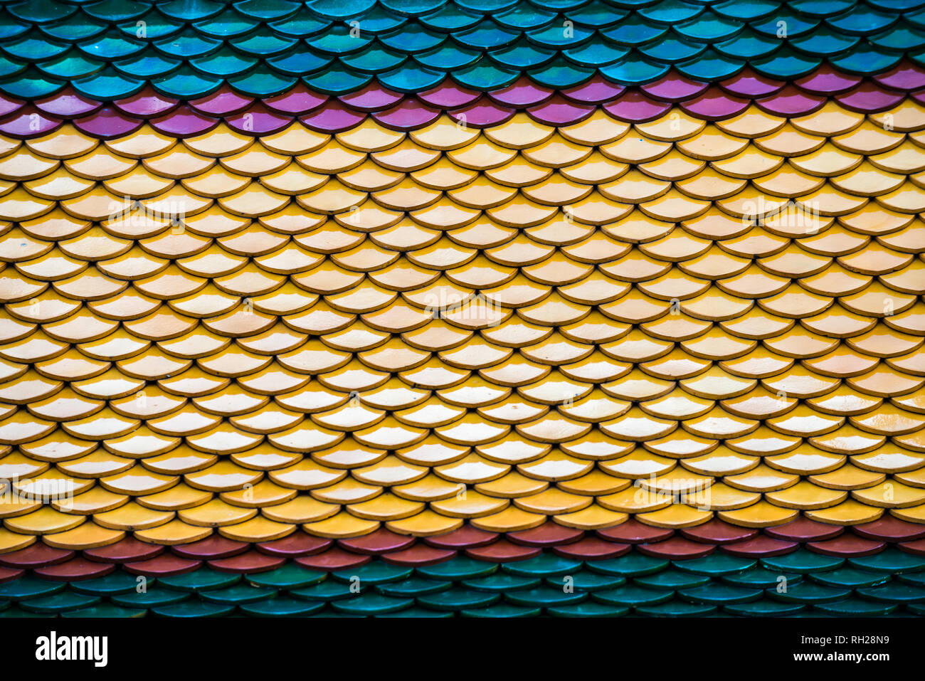 Colorful roof tile background green red yellow ceramic round tiles ...
