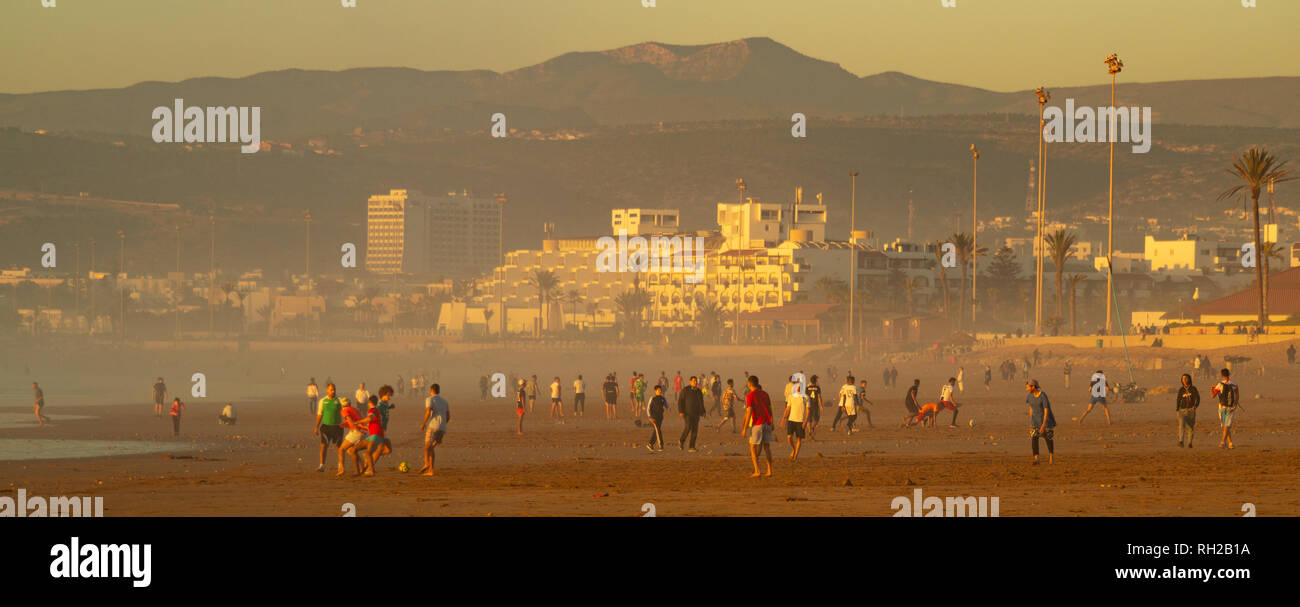 Morocco Agadir December 10th 2018 - Main Beach of Agadir People taking ...