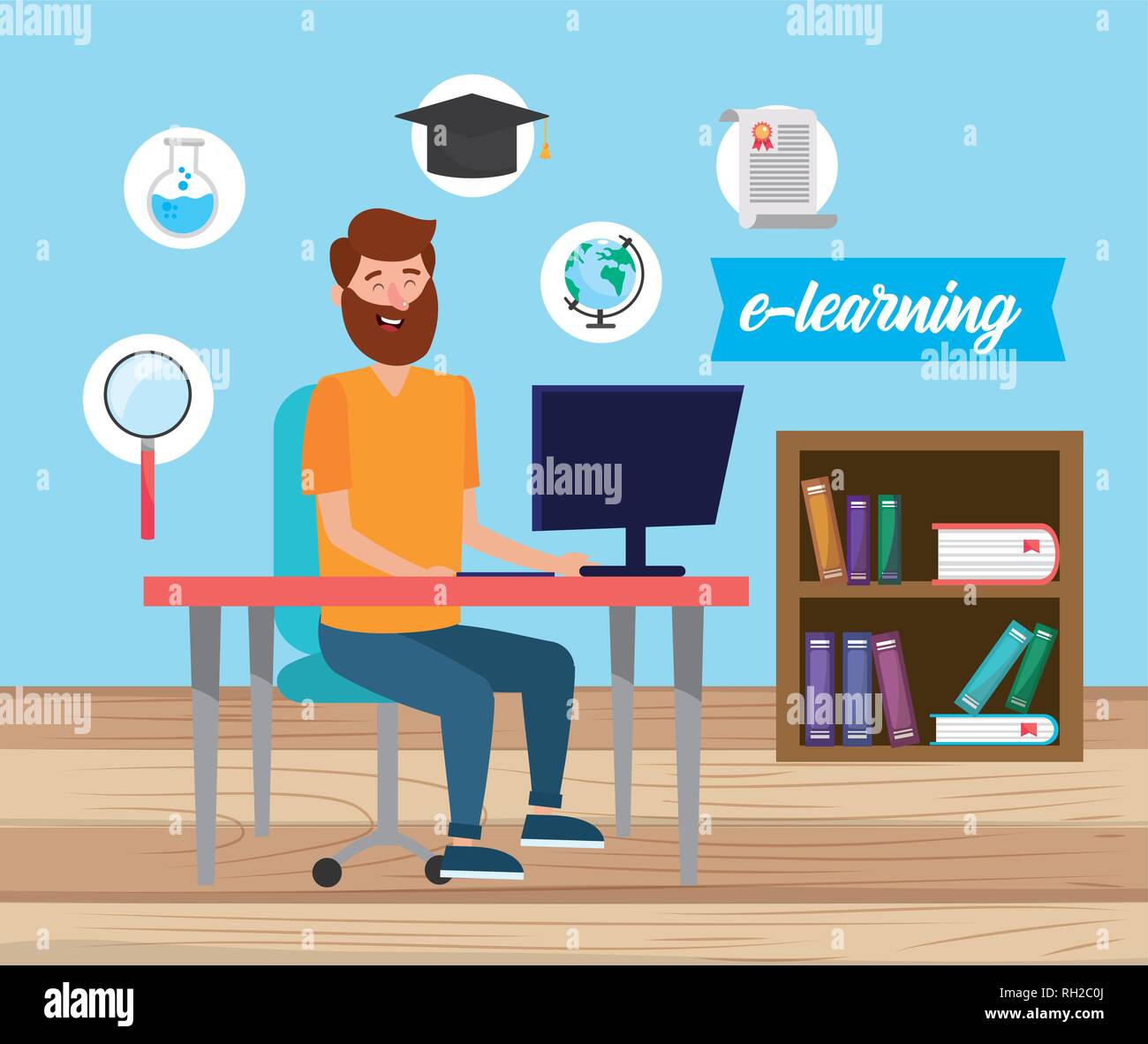 man with computer technology and digital education Stock Vector Image ...