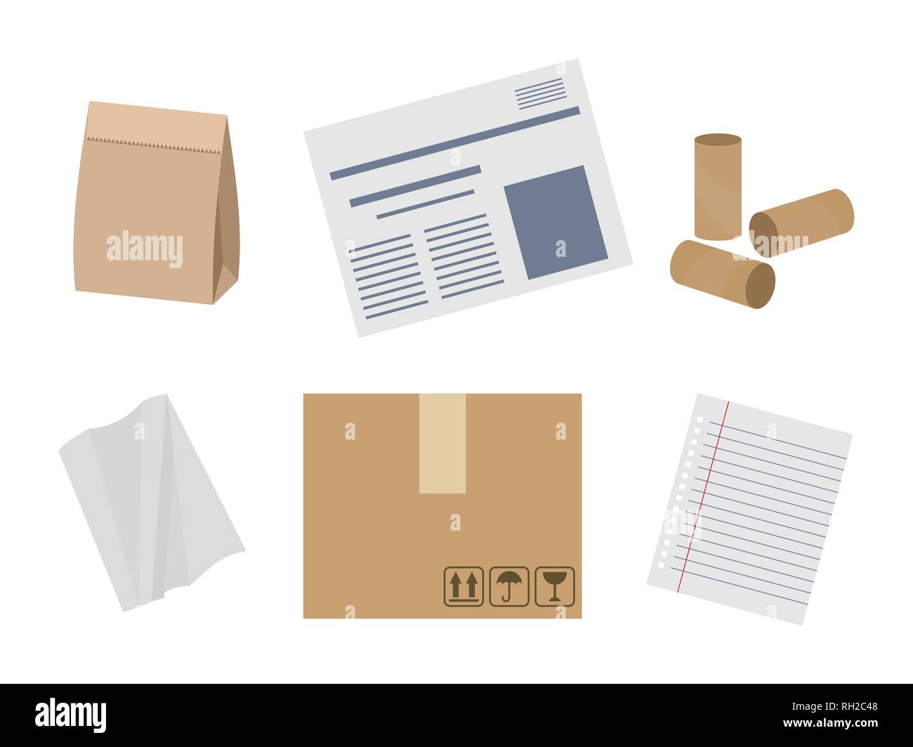 Paper waste suitable for recycling. Food bag, newspapers, cardboard ...