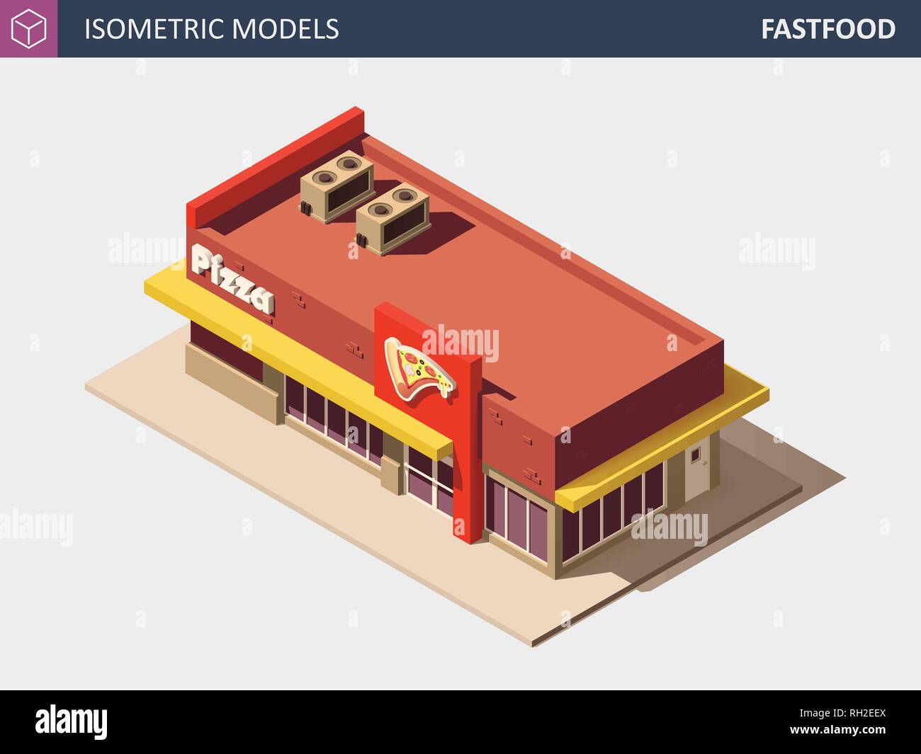 Vector Isometric Fast Food or Pizzerie Building with Sale Sign Board ...