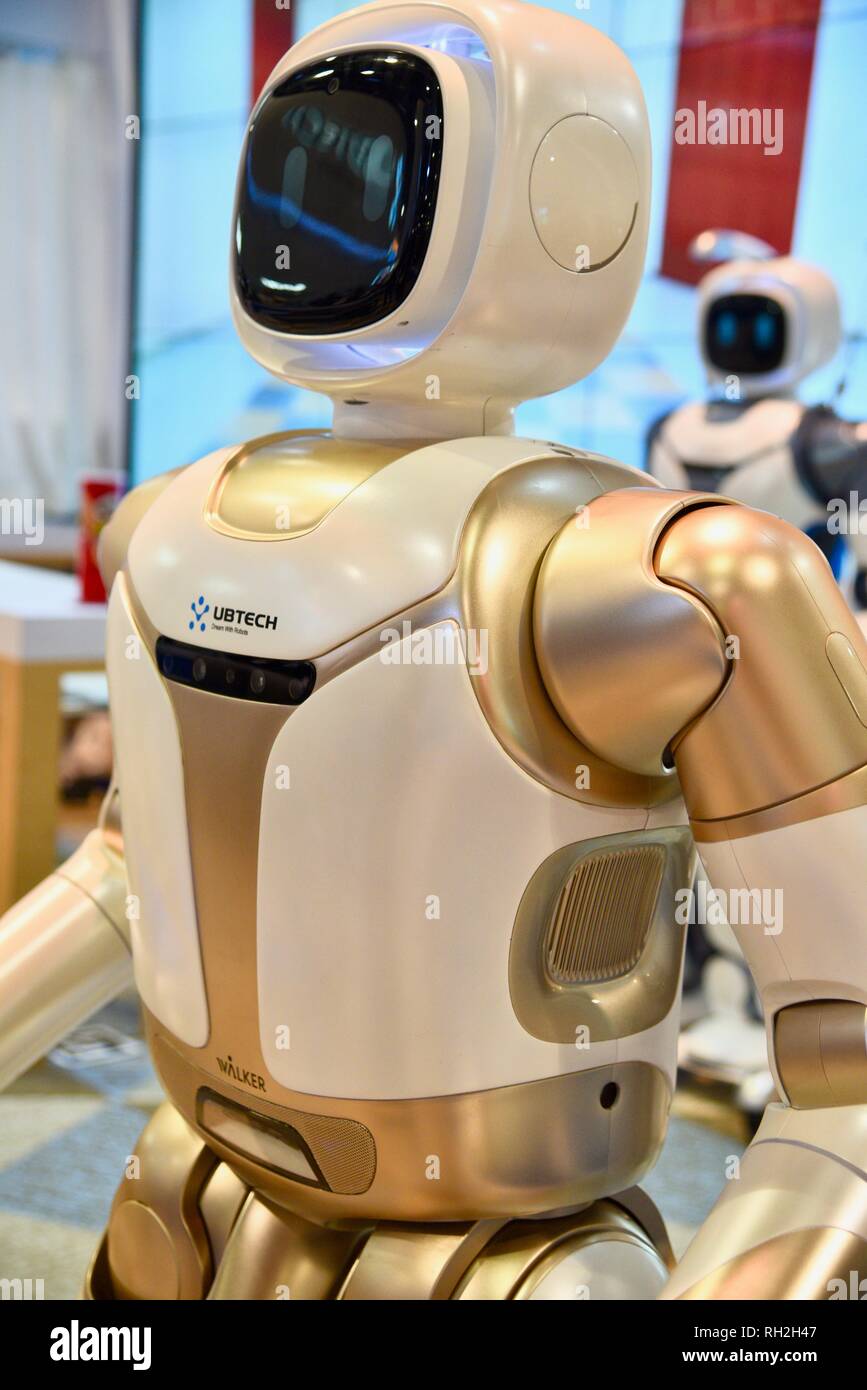 Ubtech's humanoid robot, Walker, demonstrates robotic skills at exhibit ...