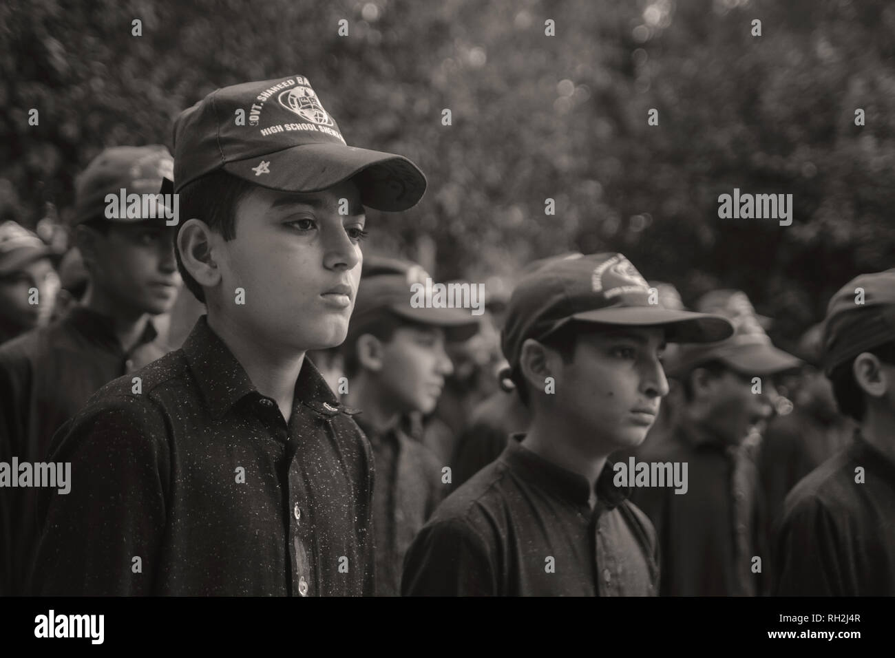 Pakistani boys during early morning assembly at their local school near ...