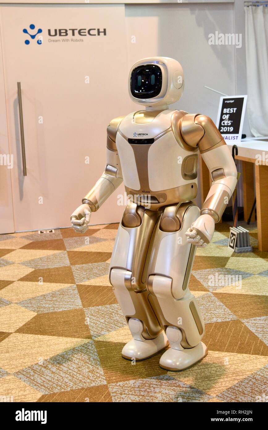 Ubtech's humanoid robot, Walker, demonstrates robotic skills at exhibit ...