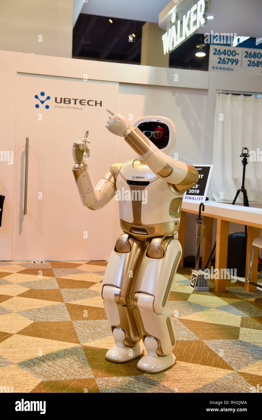 Ubtech's humanoid robot, Walker, demonstrates robotic skills at exhibit ...