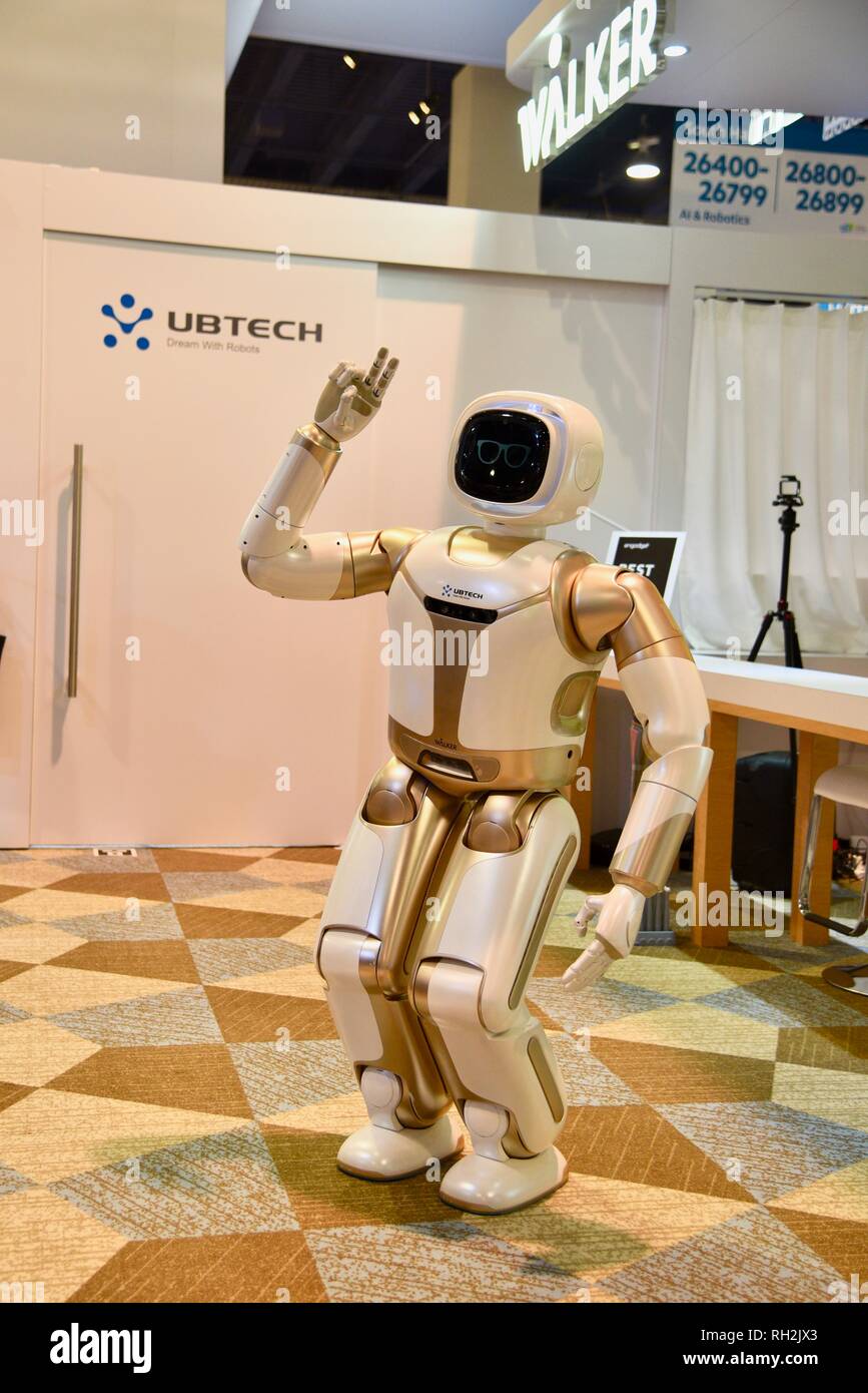 Ubtech's humanoid robot, Walker, demonstrates robotic skills at exhibit ...