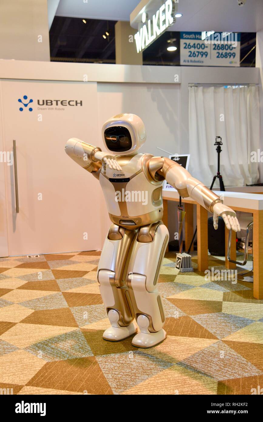 Ubtech's humanoid robot, Walker, demonstrates robotic skills at exhibit ...