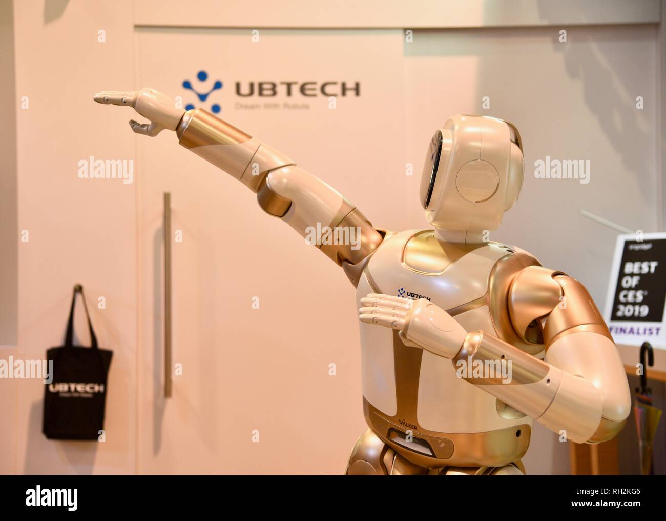Ubtech's humanoid robot, Walker, demonstrates robotic skills at exhibit ...