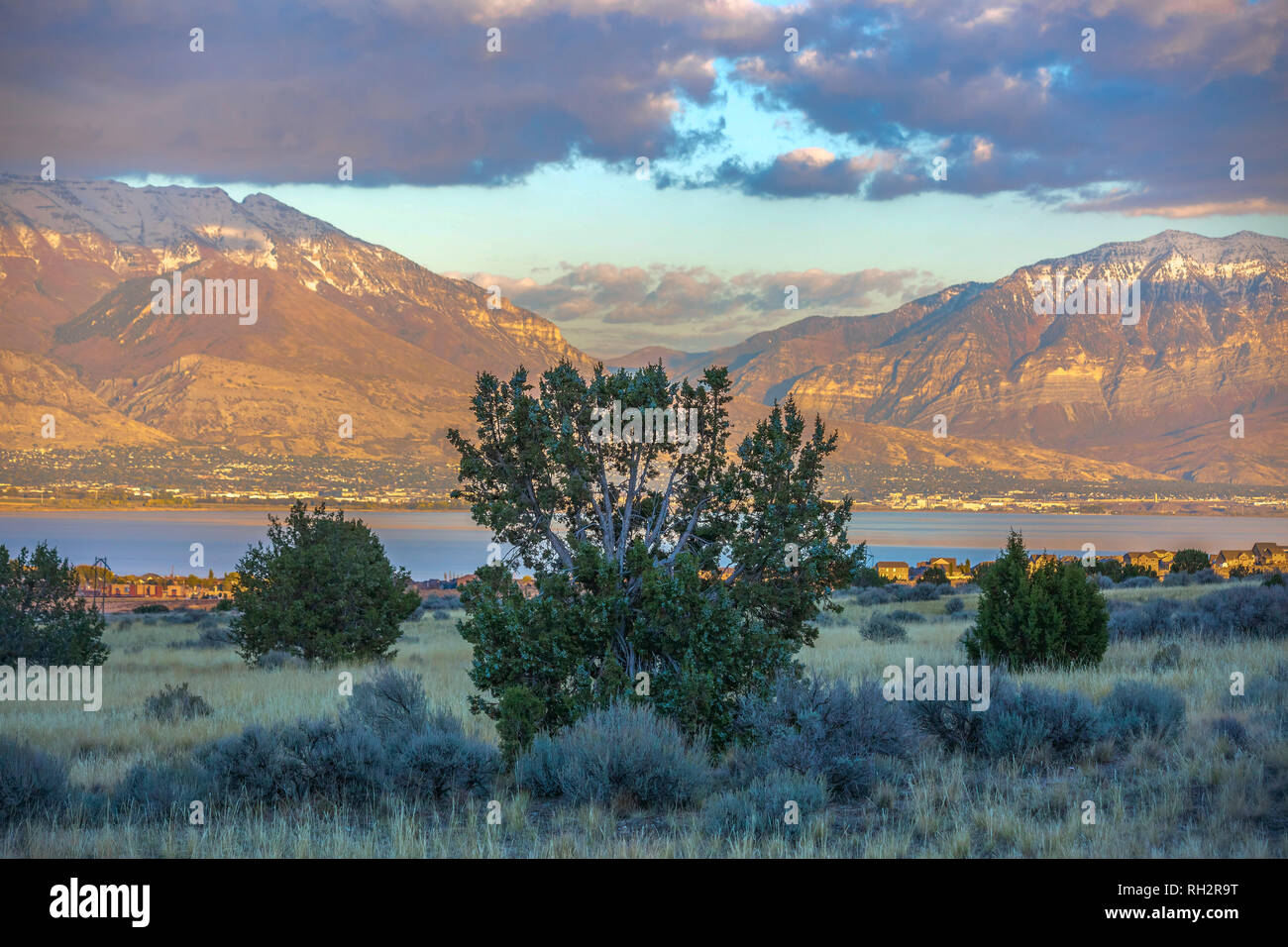 Scenic Utah Valley with lake mountain and sky view Stock Photo - Alamy