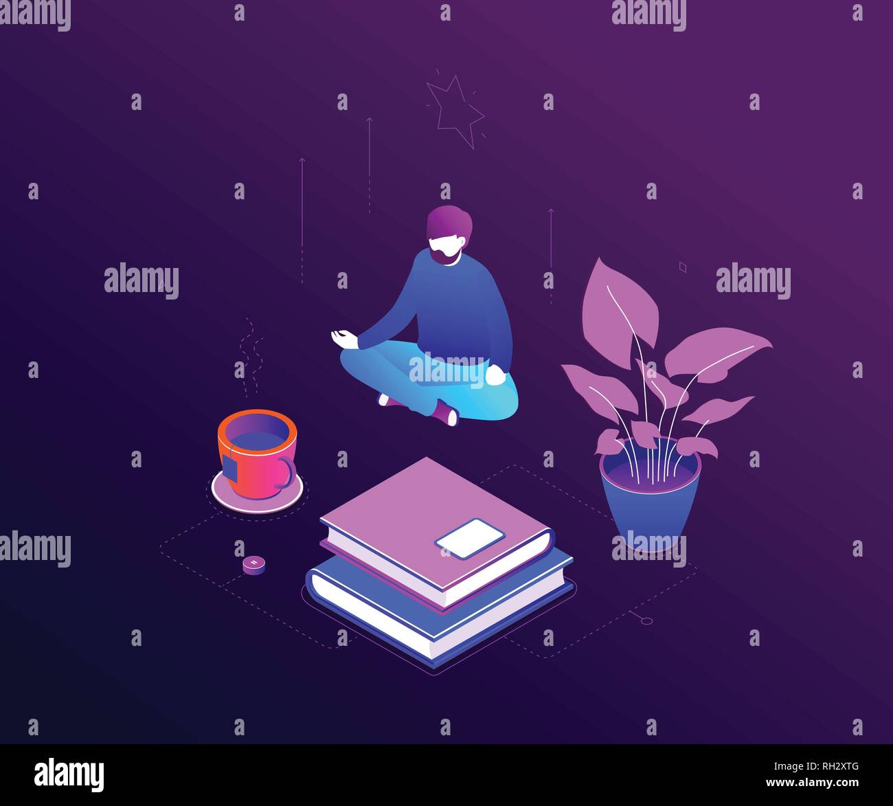 Meditation at work - modern colorful isometric vector illustration ...