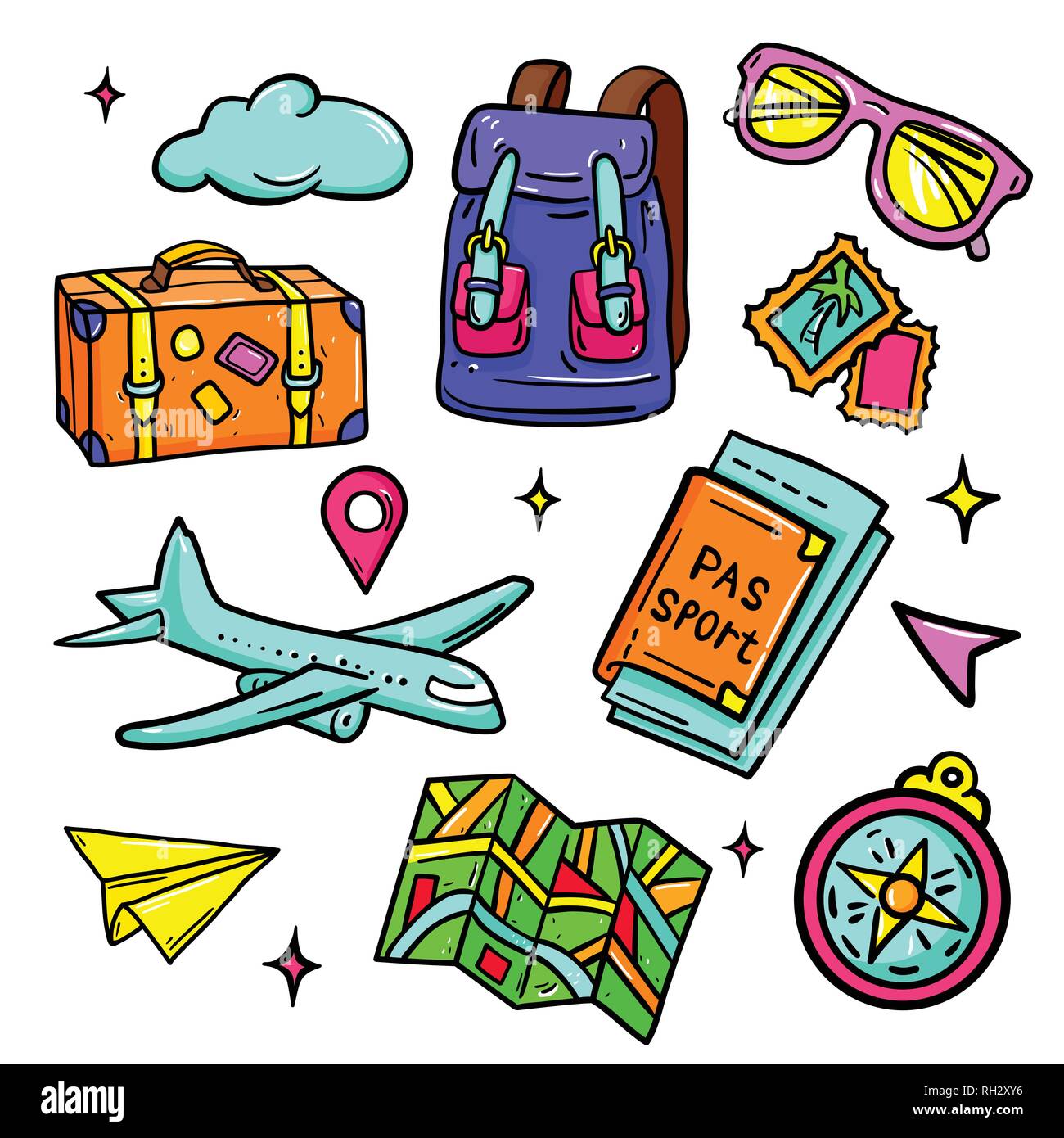 Travel and vacation - vector isolated stickers set Stock Vector Image ...