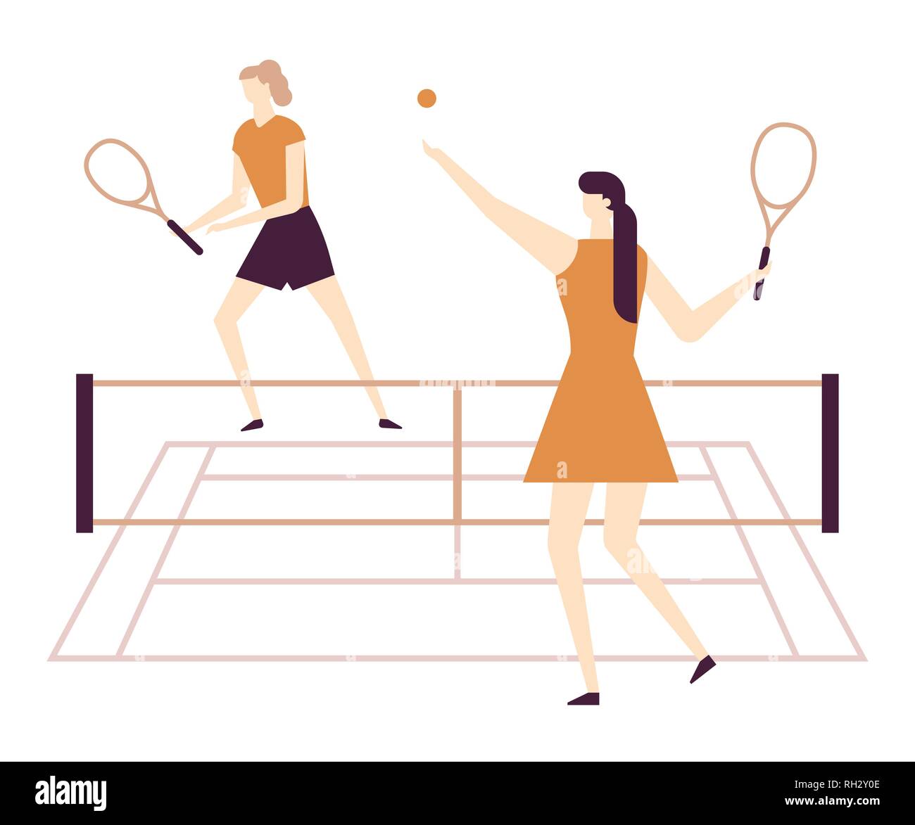 Girls playing tennis - flat design style colorful illustration Stock ...