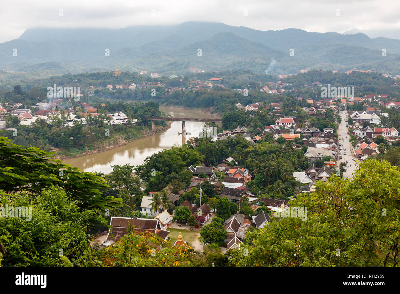 View of Luang Prabang from Mount Phousi Temple Lookout, Laos Stock ...