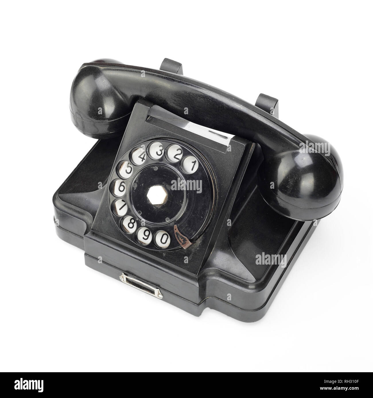 Beautiful black vintage phone on a white background Stock Photo - Alamy