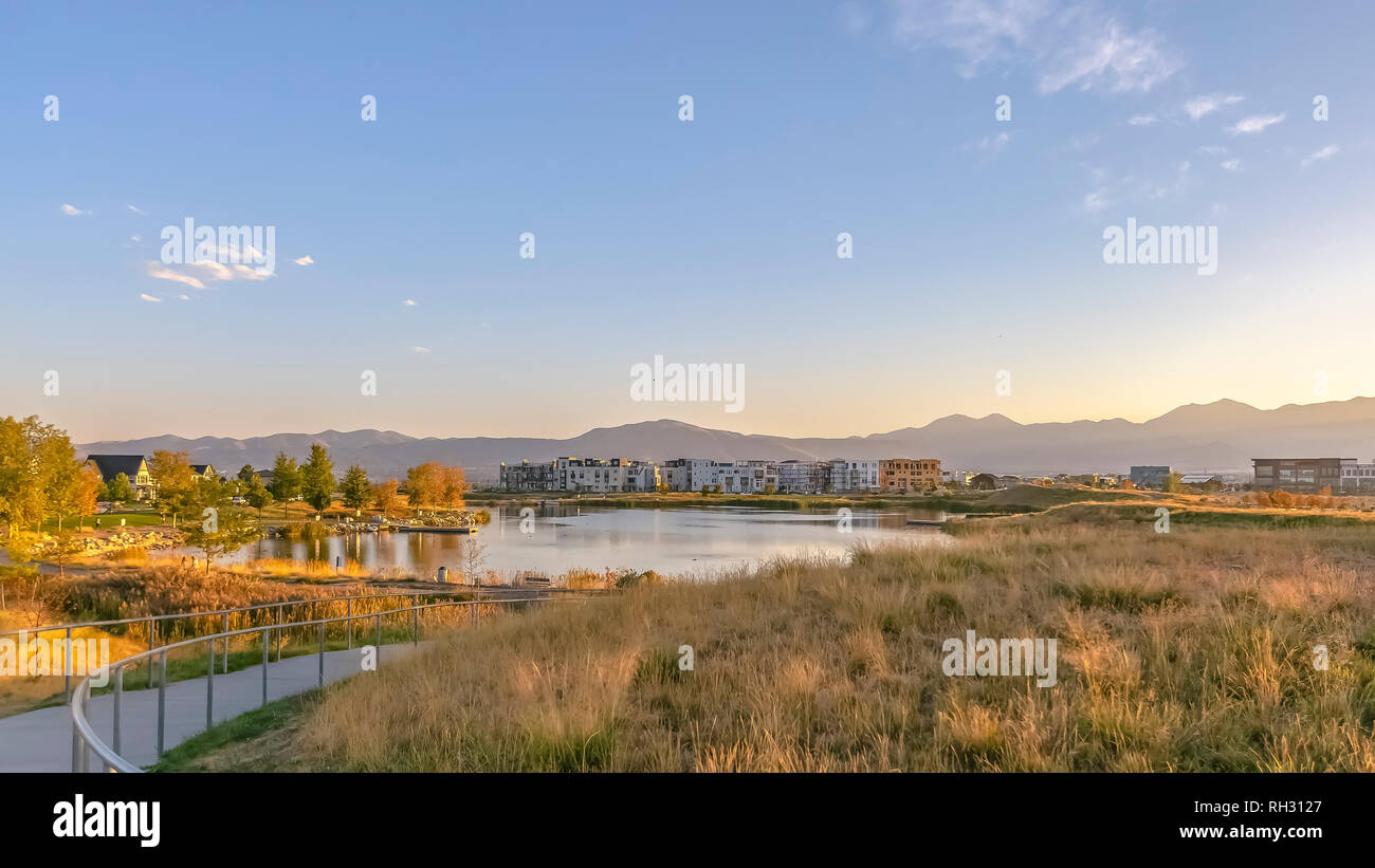 Trails around Oquirrh Lake in Daybreak Utah Stock Photo - Alamy