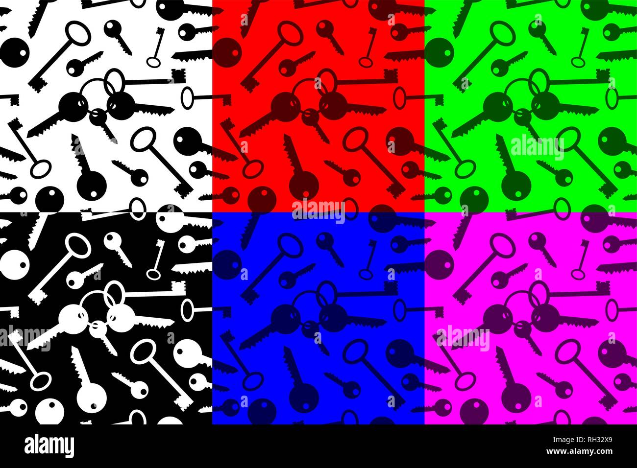 Key seamless pattern, Silhouette key (black, white, red, blue, green ...