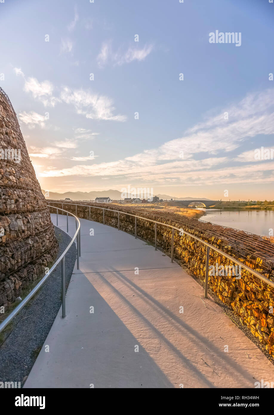 Winding path overlooking Oquirrh Lake and bridge Stock Photo - Alamy
