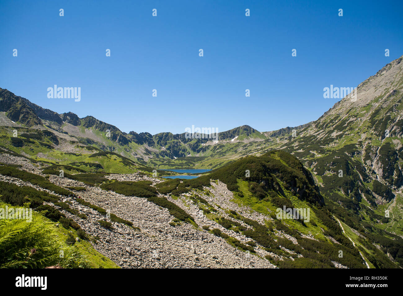 Tatras mountains, Valley of five ponds. View on mountains and two lakes ...
