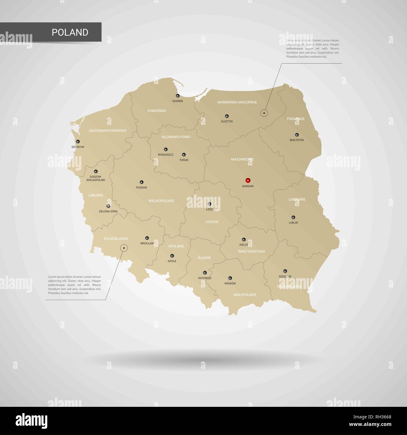 Stylized vector Poland map. Infographic 3d gold map illustration with ...