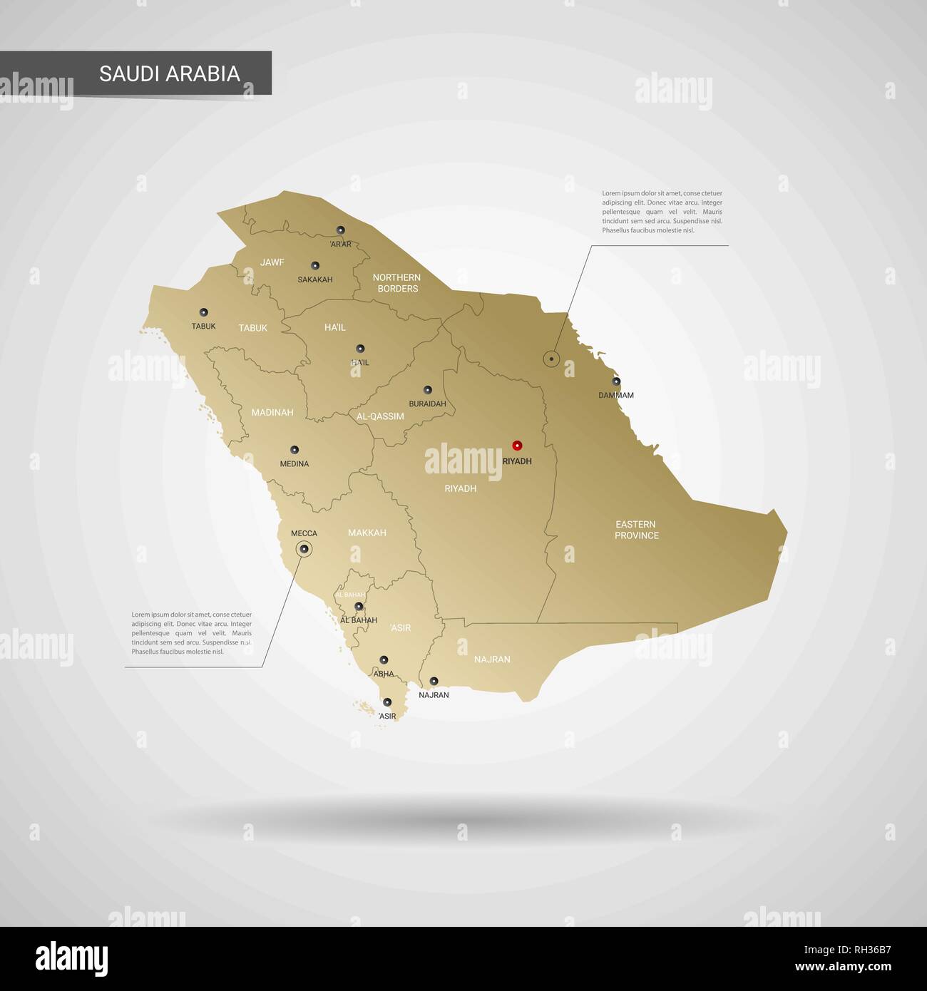 Stylized vector Saudi Arabia map. Infographic 3d gold map illustration ...