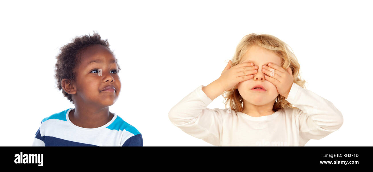 Children playing isolated on a white background Stock Photo - Alamy
