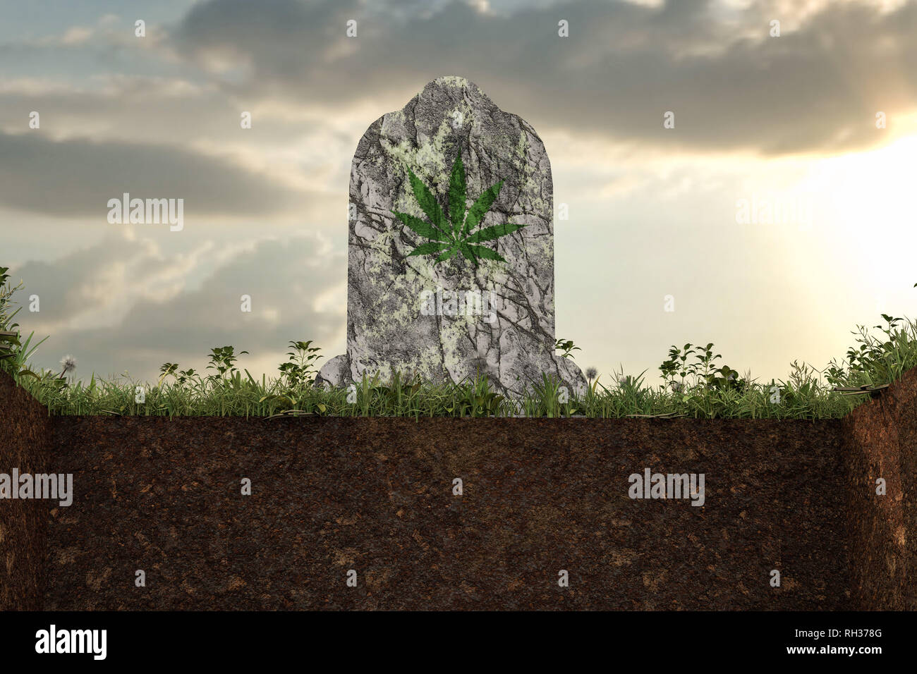 marijuana tombstone placed on a empty grave "3d illustation Stock Photo ...