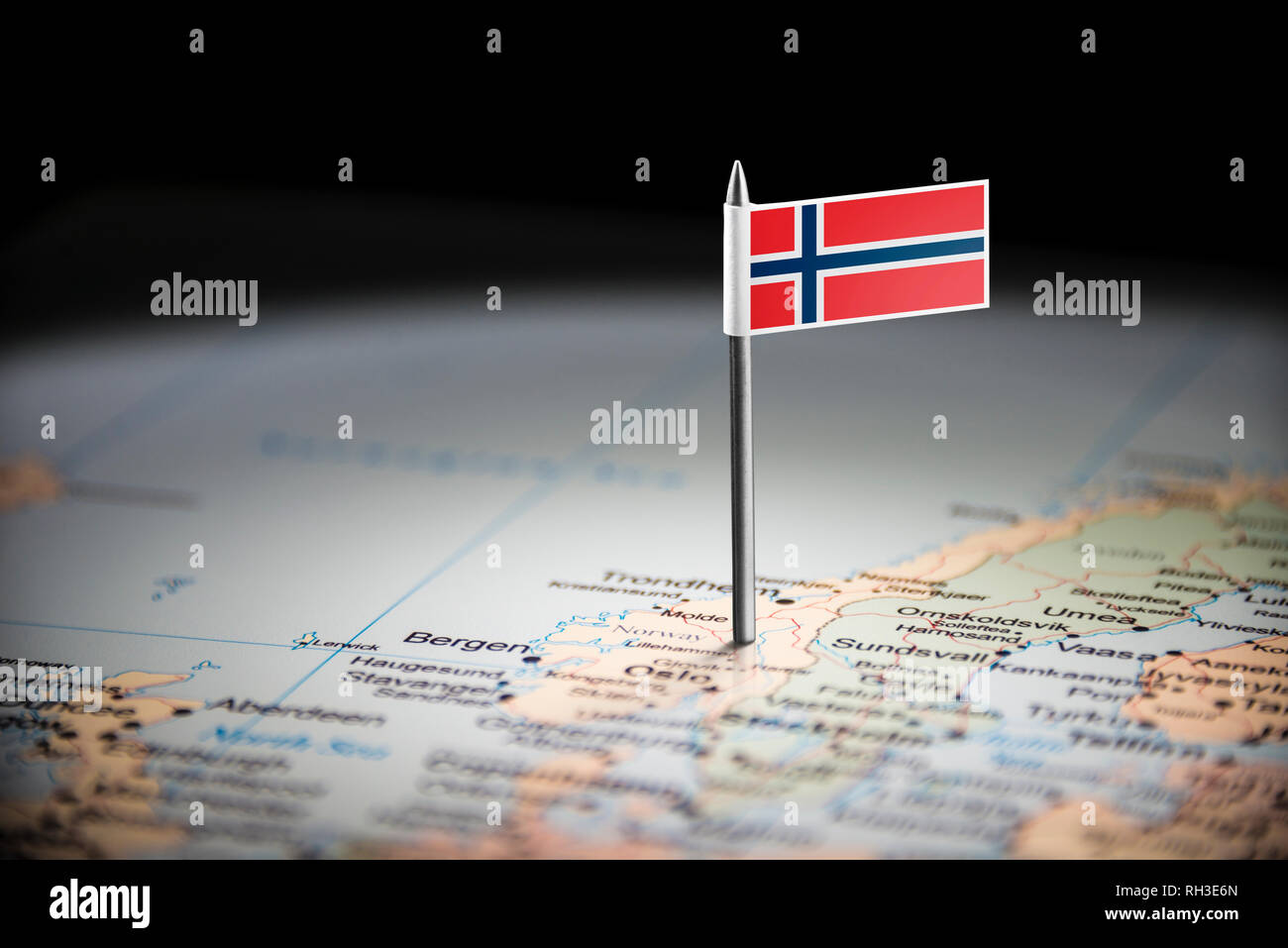 Norway marked with a flag on the map Stock Photo - Alamy