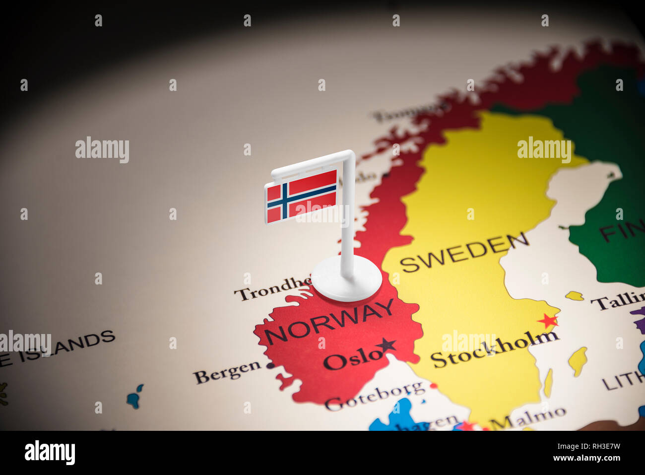 Norway marked with a flag on the map Stock Photo - Alamy
