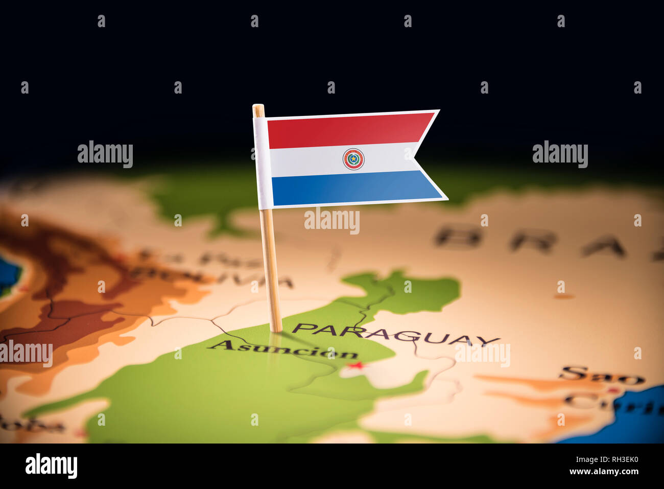 Paraguay marked with a flag on the map Stock Photo - Alamy