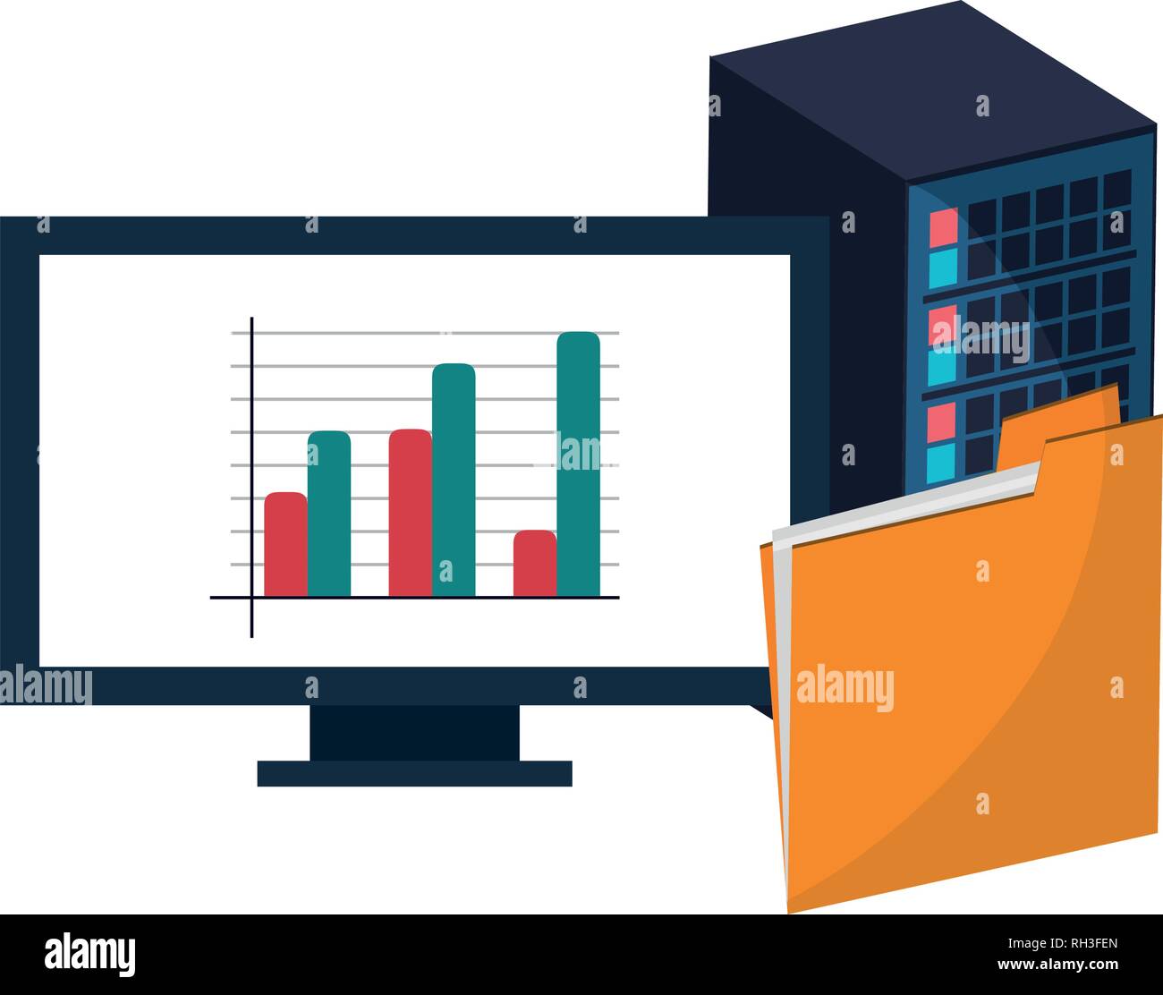 computer with statistics and folder Stock Vector Image & Art - Alamy
