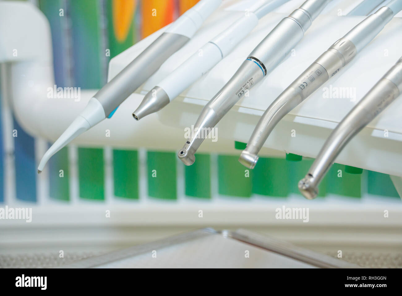 Different dental instruments and tools in a dentists office Stock Photo ...