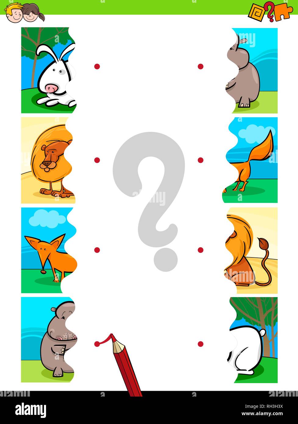 Cartoon Illustration of Educational Pictures Matching Game for Children ...