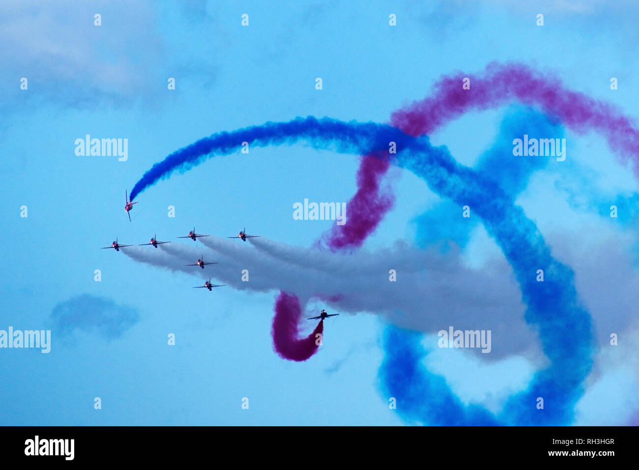 The Red Arrows Fly in tight formation during a flying display on Armed ...