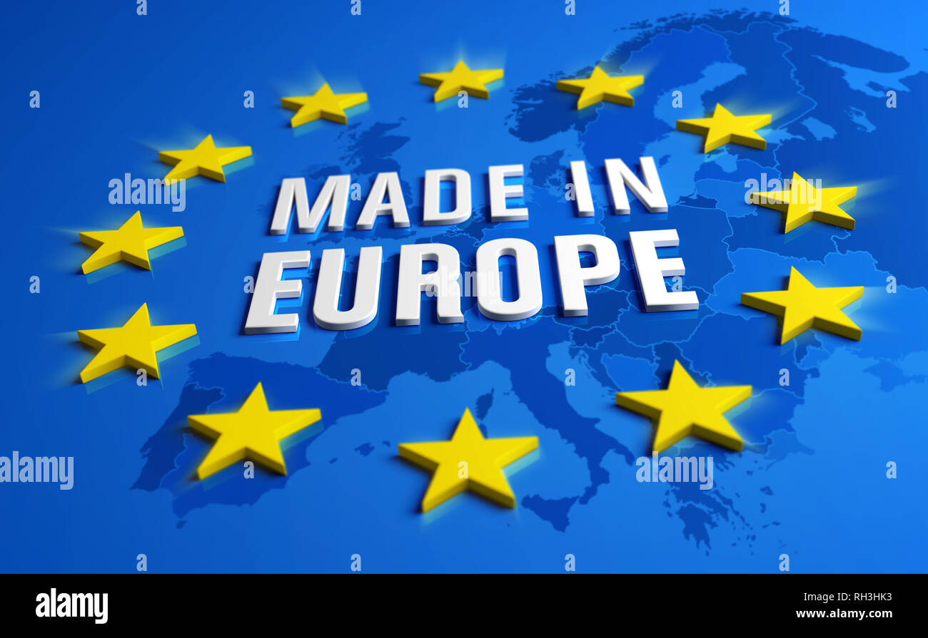 Made in Europe - Guarantee label of European Union with yellow stars on ...