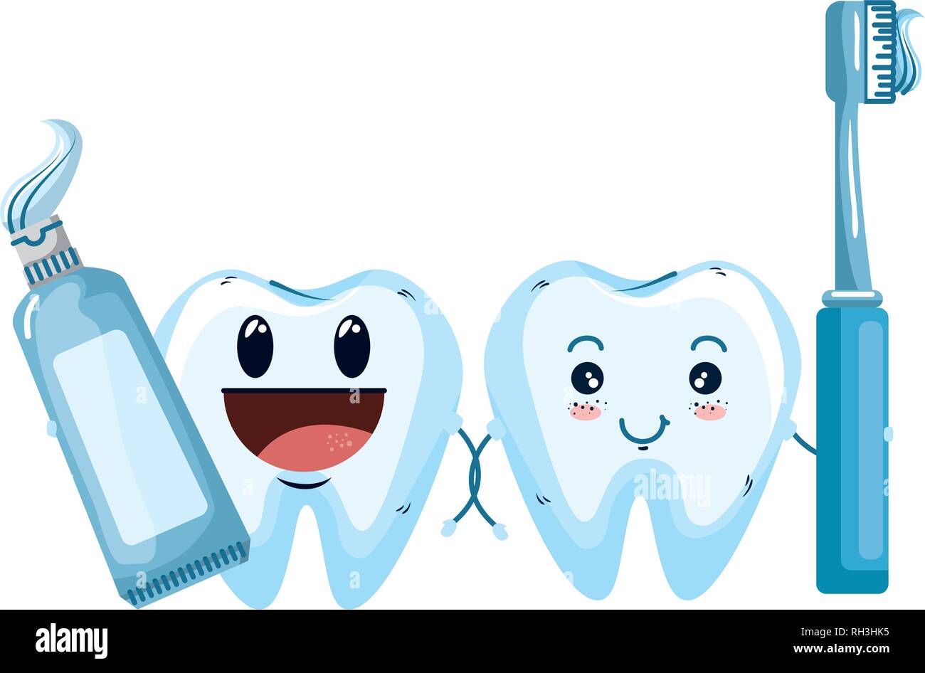 comic teeth couple with brush and paste characters Stock Vector Image ...