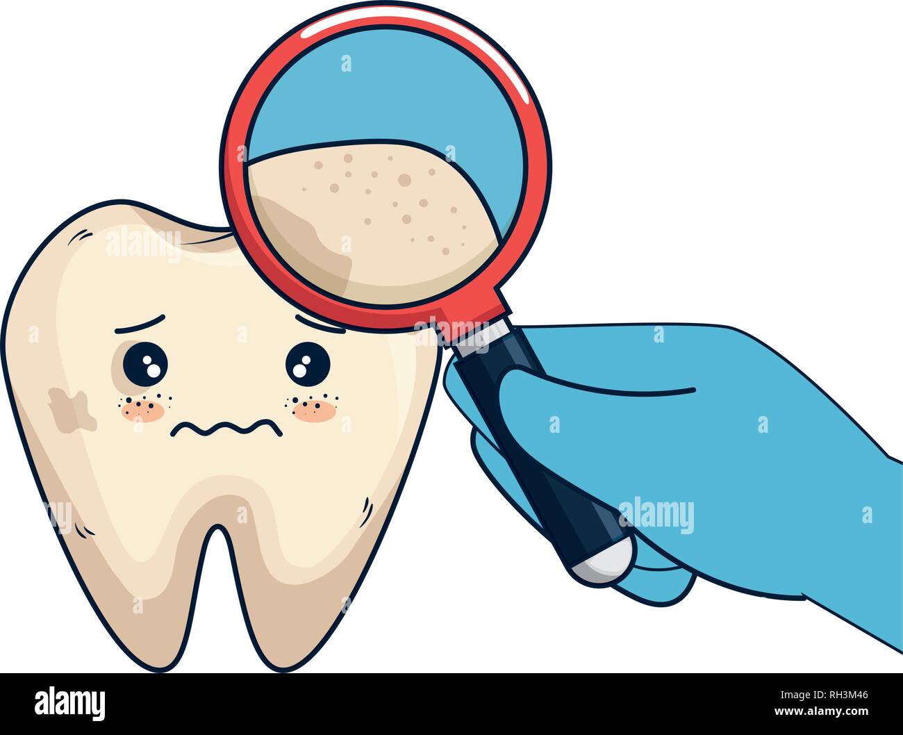 comic tooth with dentist and magnifying glass Stock Vector Image & Art ...