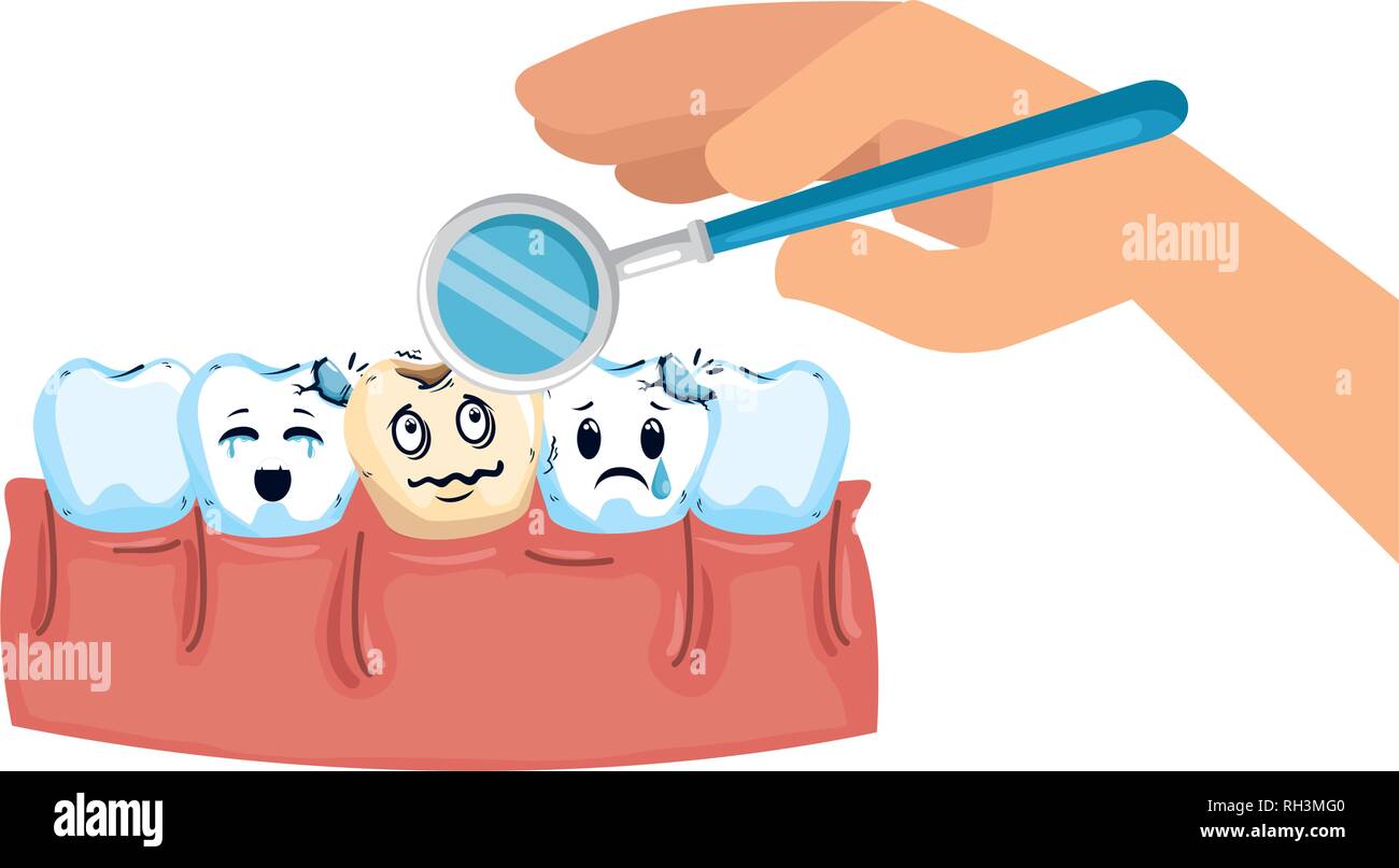 comic teeth with dentist hand using mirror Stock Vector Image & Art - Alamy