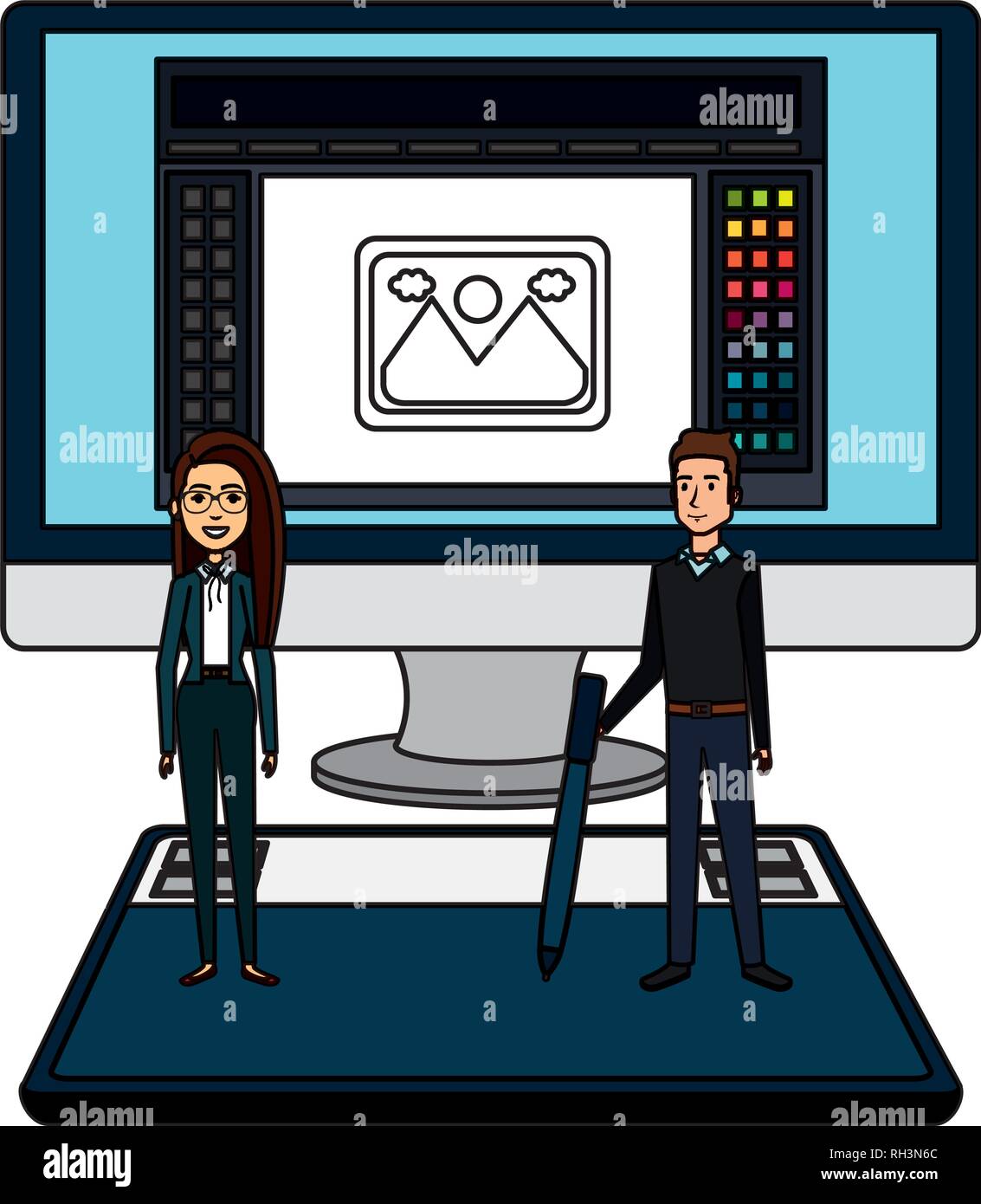 business couple with desktop computer Stock Vector Image & Art - Alamy