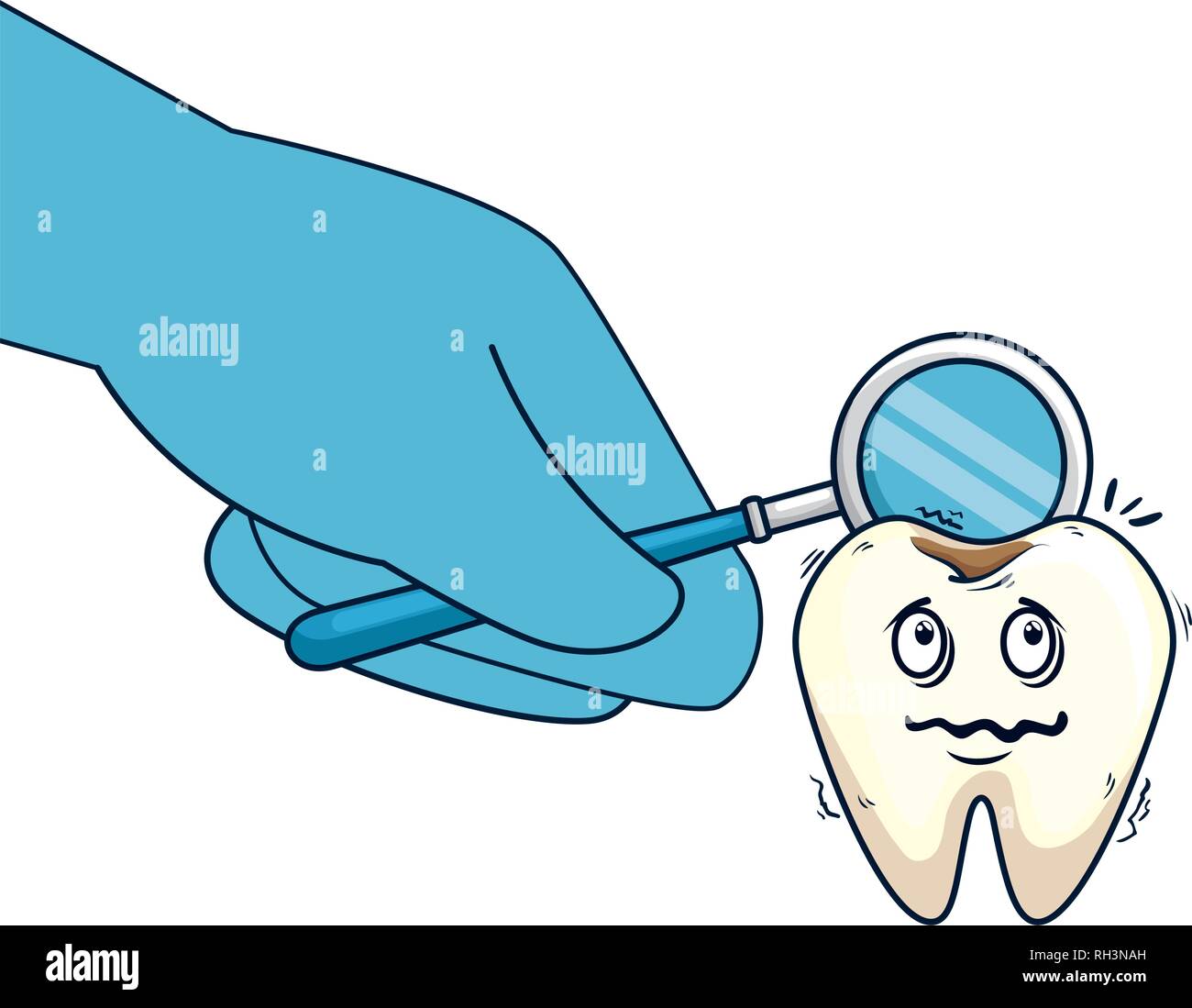 comic tooth with dentist hand using mirror Stock Vector Image & Art - Alamy