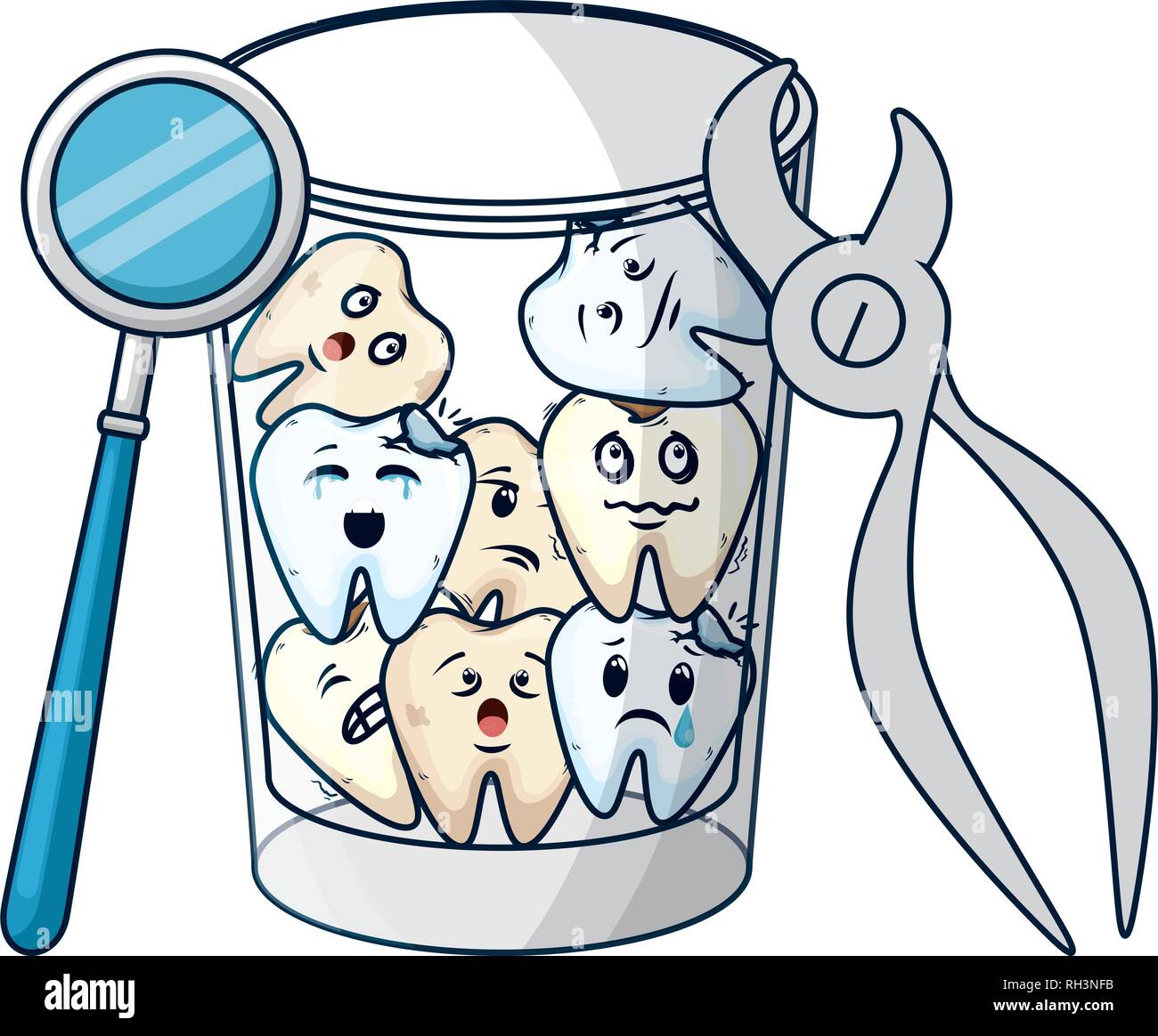 comic teeth in glass with pliers and mirror Stock Vector Image & Art ...
